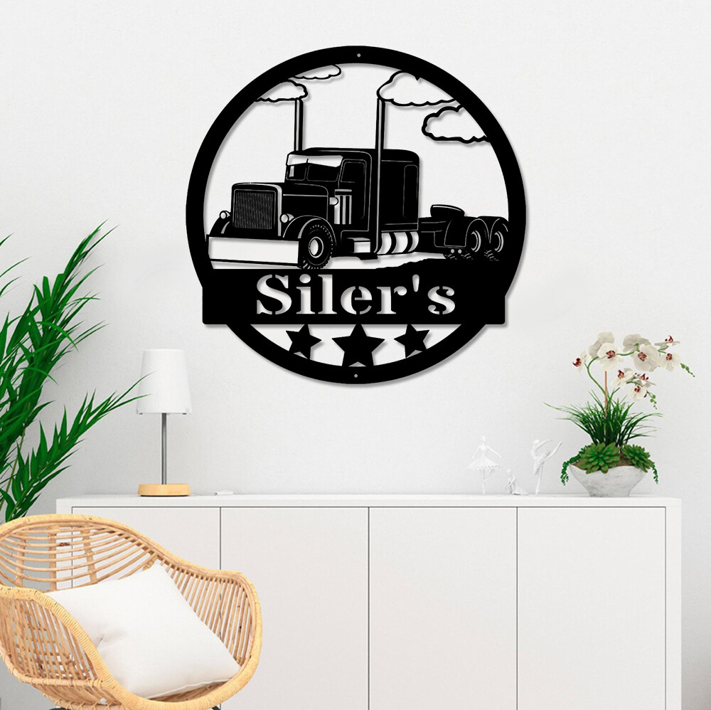 Personalized 18 Wheeler Metal Signs, Big Rig Truck Wall Decor, Trucker ...