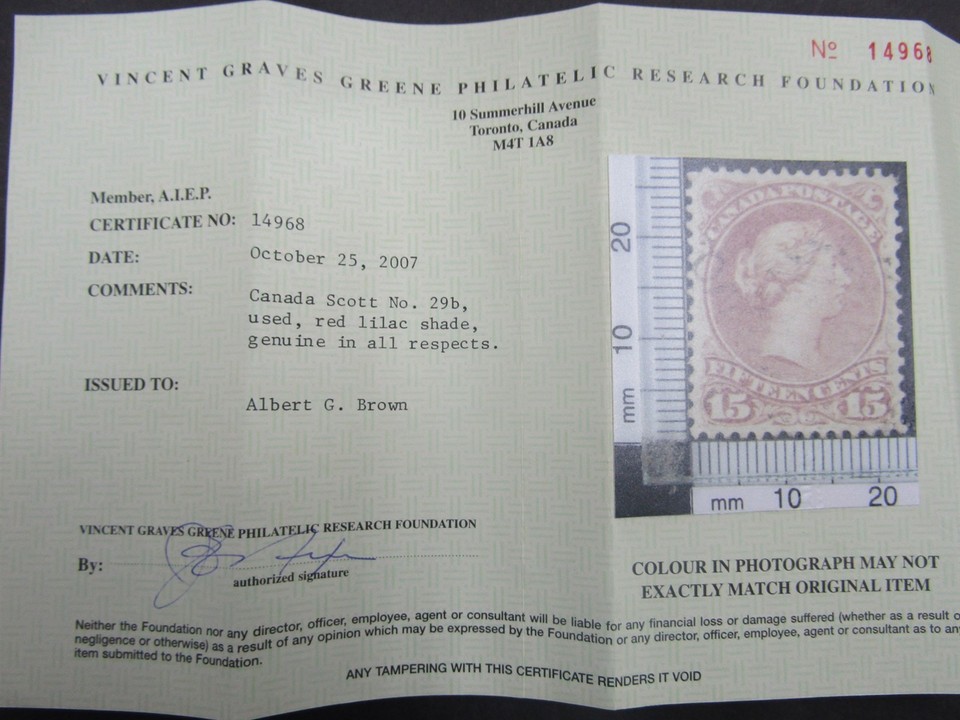 nystamps Canada Stamp # 29b Used UN$150 VF Greene Cert O17x026 | eBay