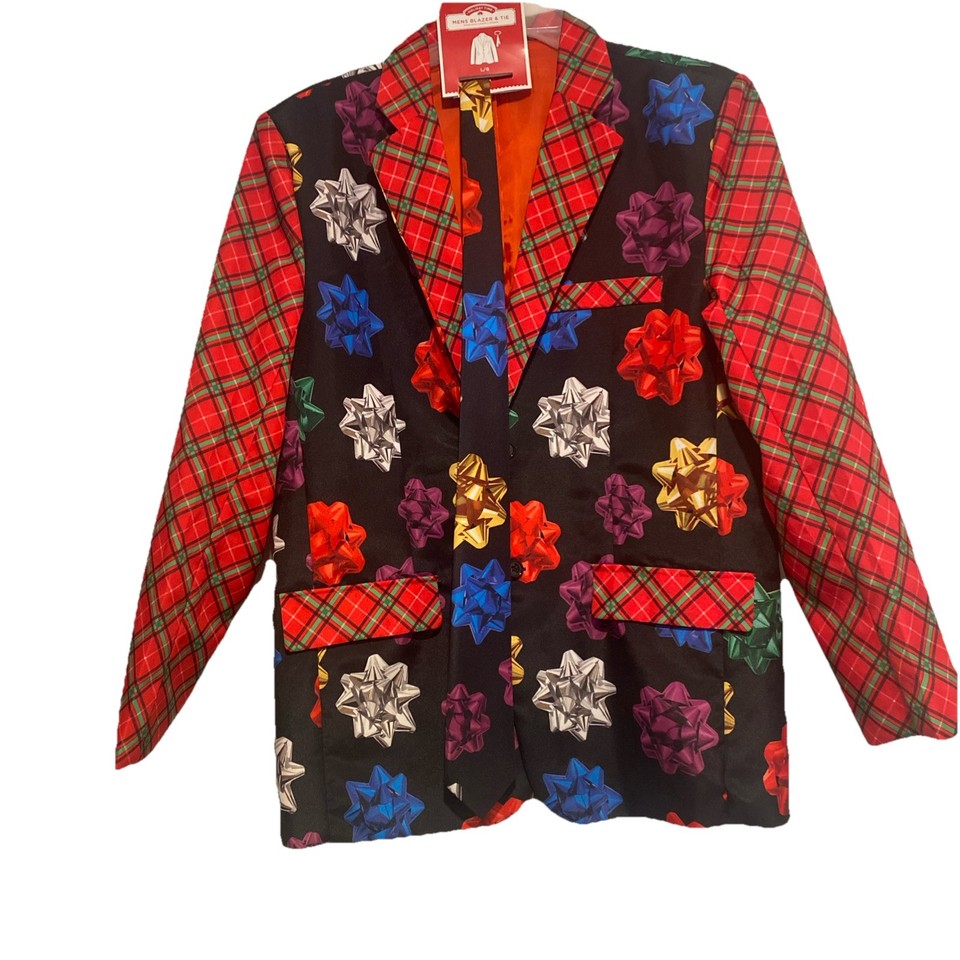 Men’s Holiday Christmas Suite Jacket with Tie Size L Ugly Sweater | eBay