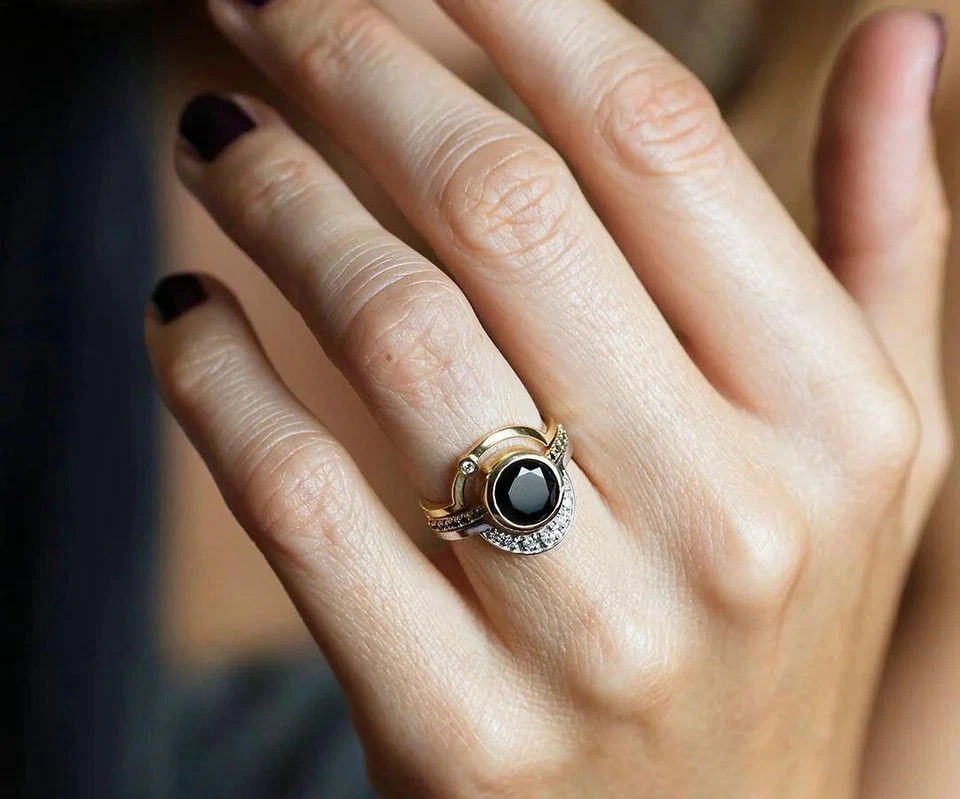 14k Multi Gold Plated 2.00Ct Round Black Lab-CreatedWedding Sun&Moon ...