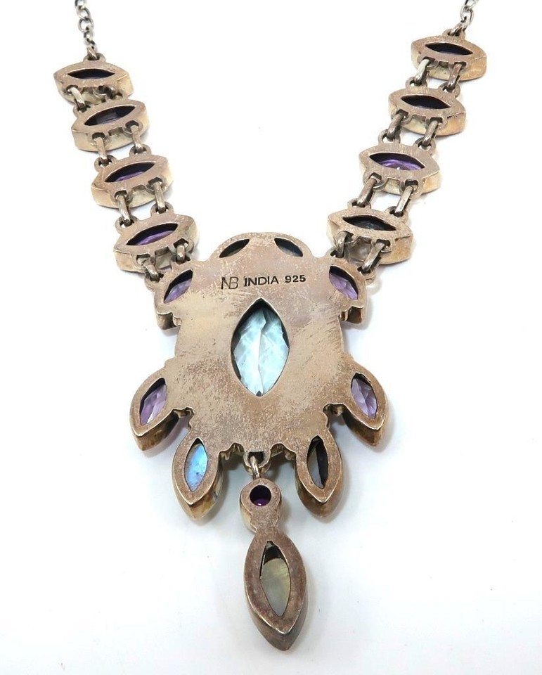 NICKY BUTLER India 925 Silver Necklace Amethyst Aquamarine Moonstone 20 ...