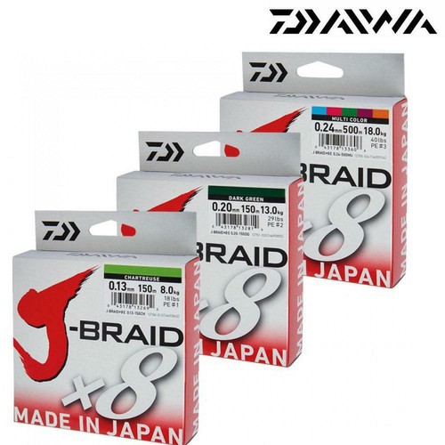 DAIWA J-BRAID X8 FISHING LINE 150m SPOOL ALL COLOURS & BREAKING STRAINS ...