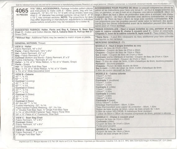 2003 Barbie 11-1/2" Fashion Doll Clothes Sewing Pattern McCall's 4065 ...