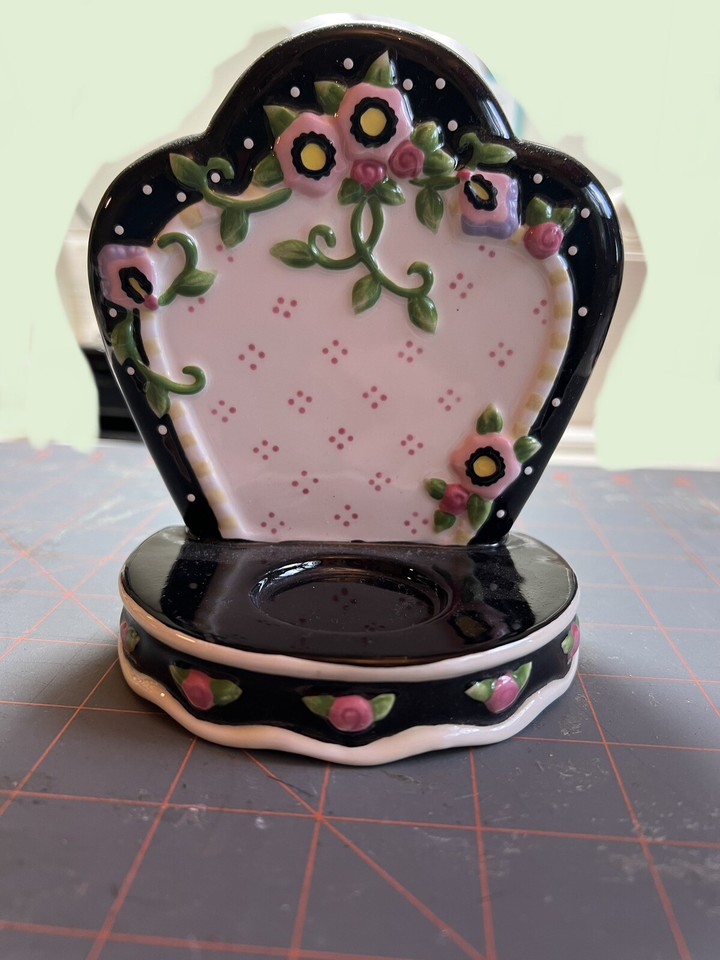 Mary Engelbreit Blk Floral Ceramic lot: Clock, sm frame, double frame ...