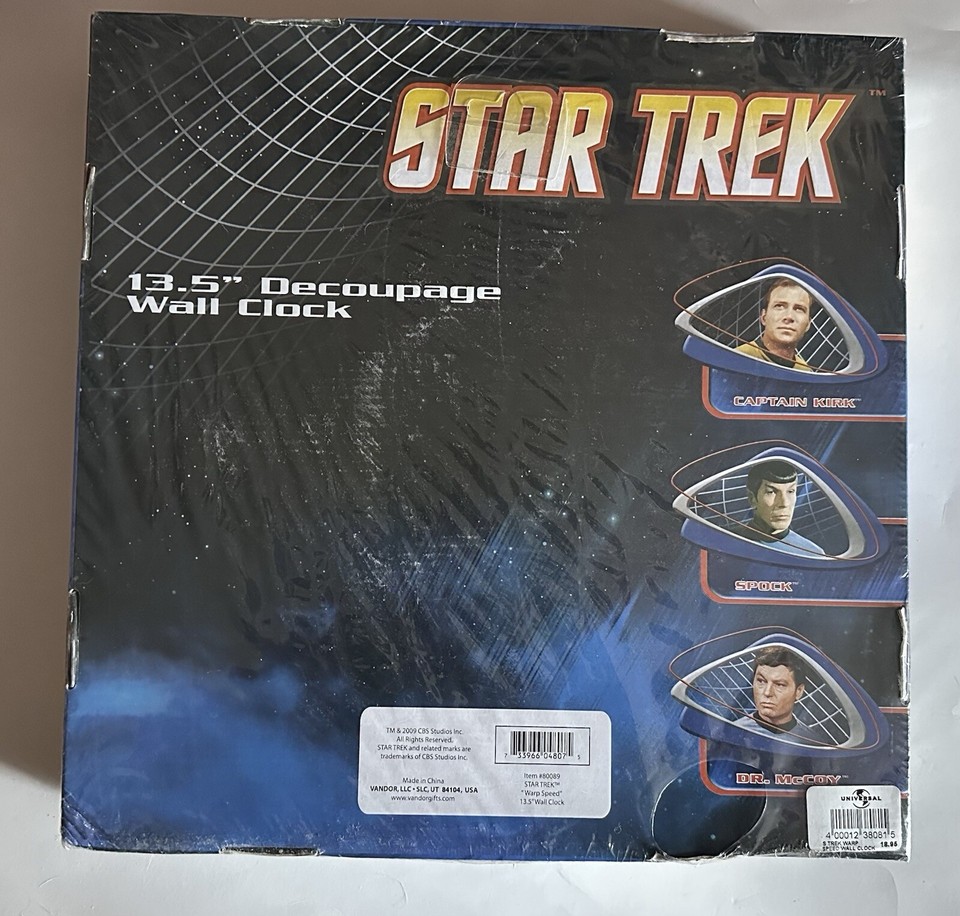 STAR TREK ENTERPRISE CAPTAIN KIRK SPOCK McCOY WARP SPEED 13” WALL CLOCK ...
