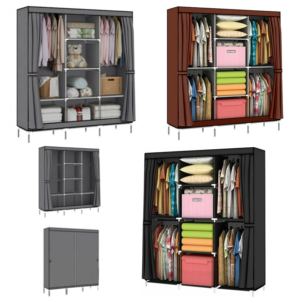 66" Large Portable Clothes Closet Canvas Wardrobe Storage Organizer w ...