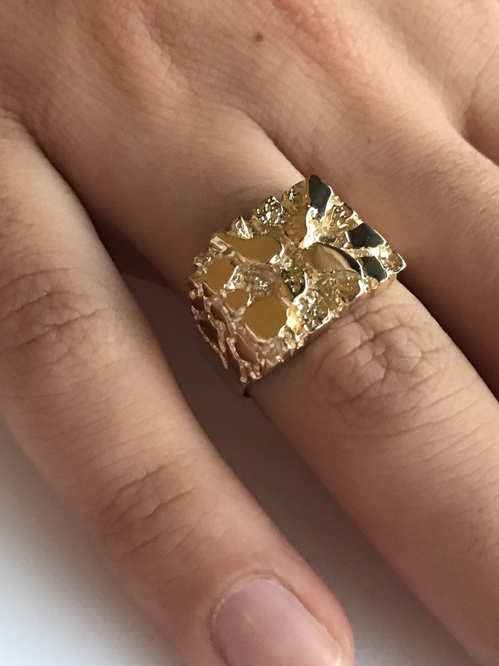 Men's 14k Solid Gold Nugget Yellow Big Bold Gold Ring | eBay