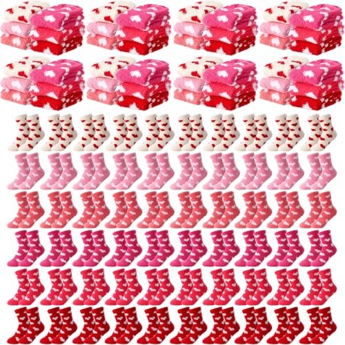 60 Pairs Women Fuzzy Socks Bulk Winter Warm Soft Fluffy Crew Pink, Red ...
