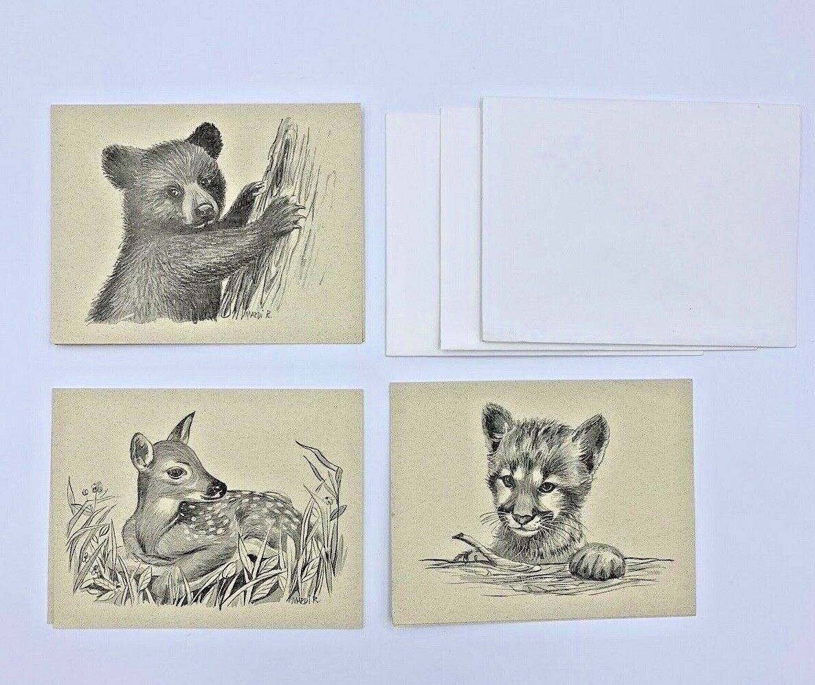 Vtg 1994 Telstar Graphics Note Cards & Envelopes Animals Print Set Of 3 ...