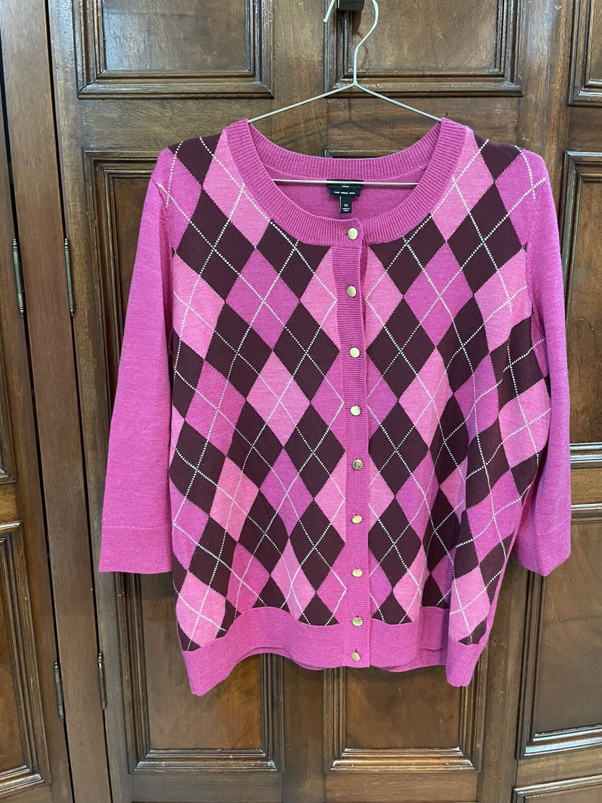 Talbots Women's Multicolor Argyle 3/4 Sleeve Merino Wool Sweater ...