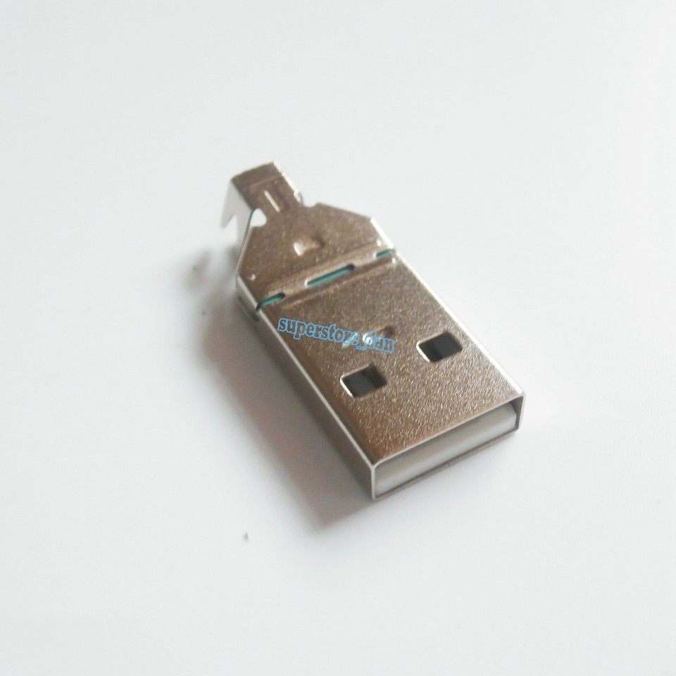 5Pcs USB 4 Pin Type-A Male 2-Piece NO Solder Connector Plug Metal Cover ...