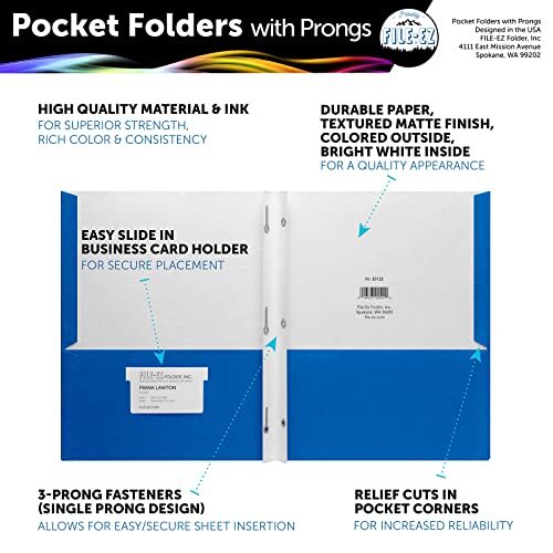 Two-Pocket Folders with 3-Prong Fasteners Blue Color 25-Pack Durable ...