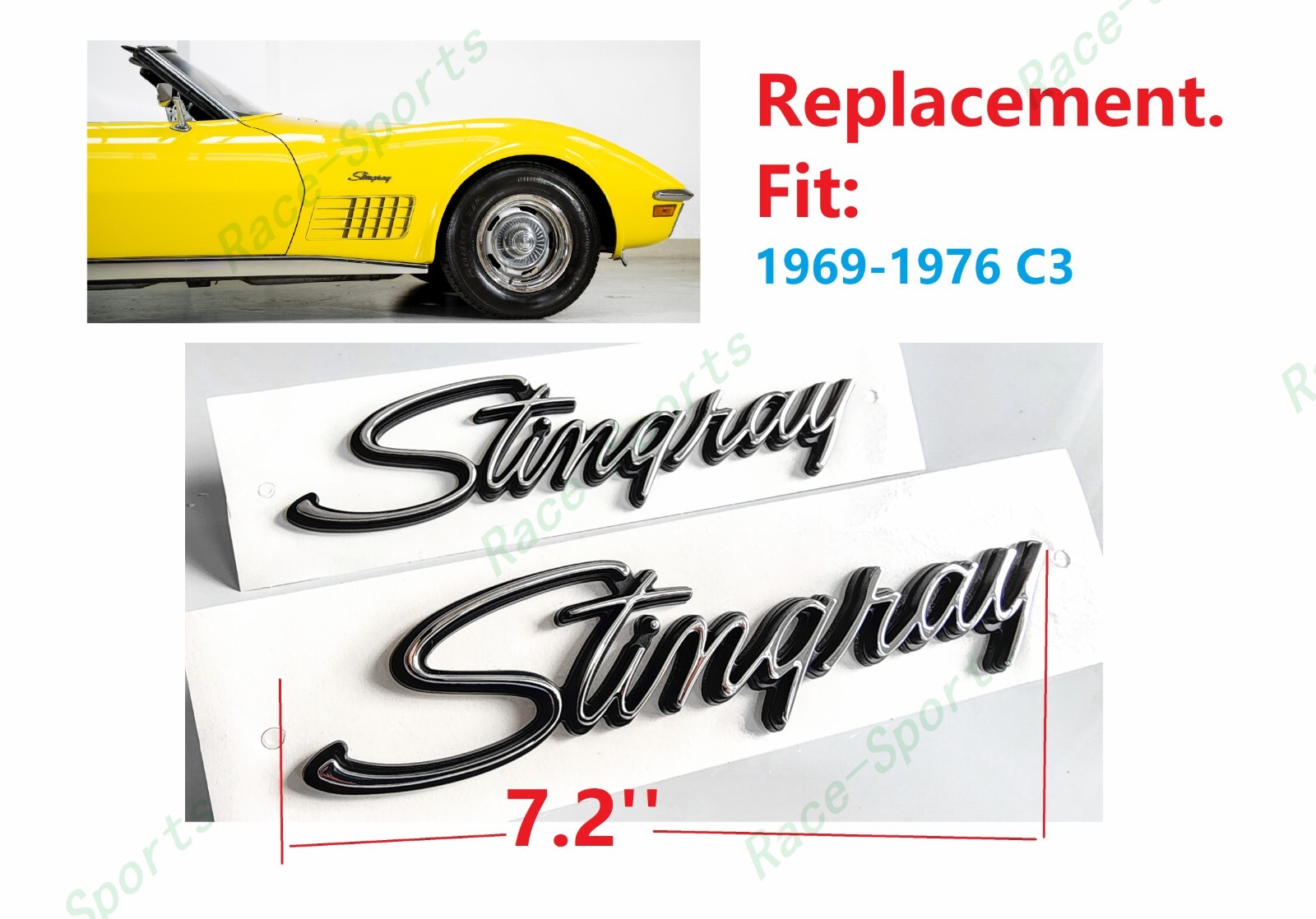 2PCS Silver Black Front Fender Stingray Emblems Badges For 1969-1976 ...