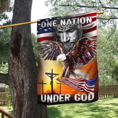 God Jesus Flag One Nation Under God American Eagle House Flag, Garden ...