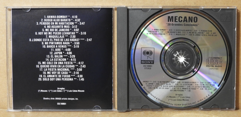 MECANO "20 Grandes Canciones" 1992 (SONY) CD EX/EX! | eBay