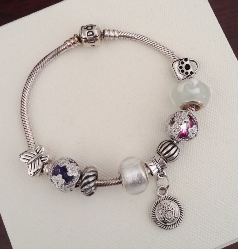 Authentic Pandora Sterling Silver Barrel Charm Bracelet European Charms ...