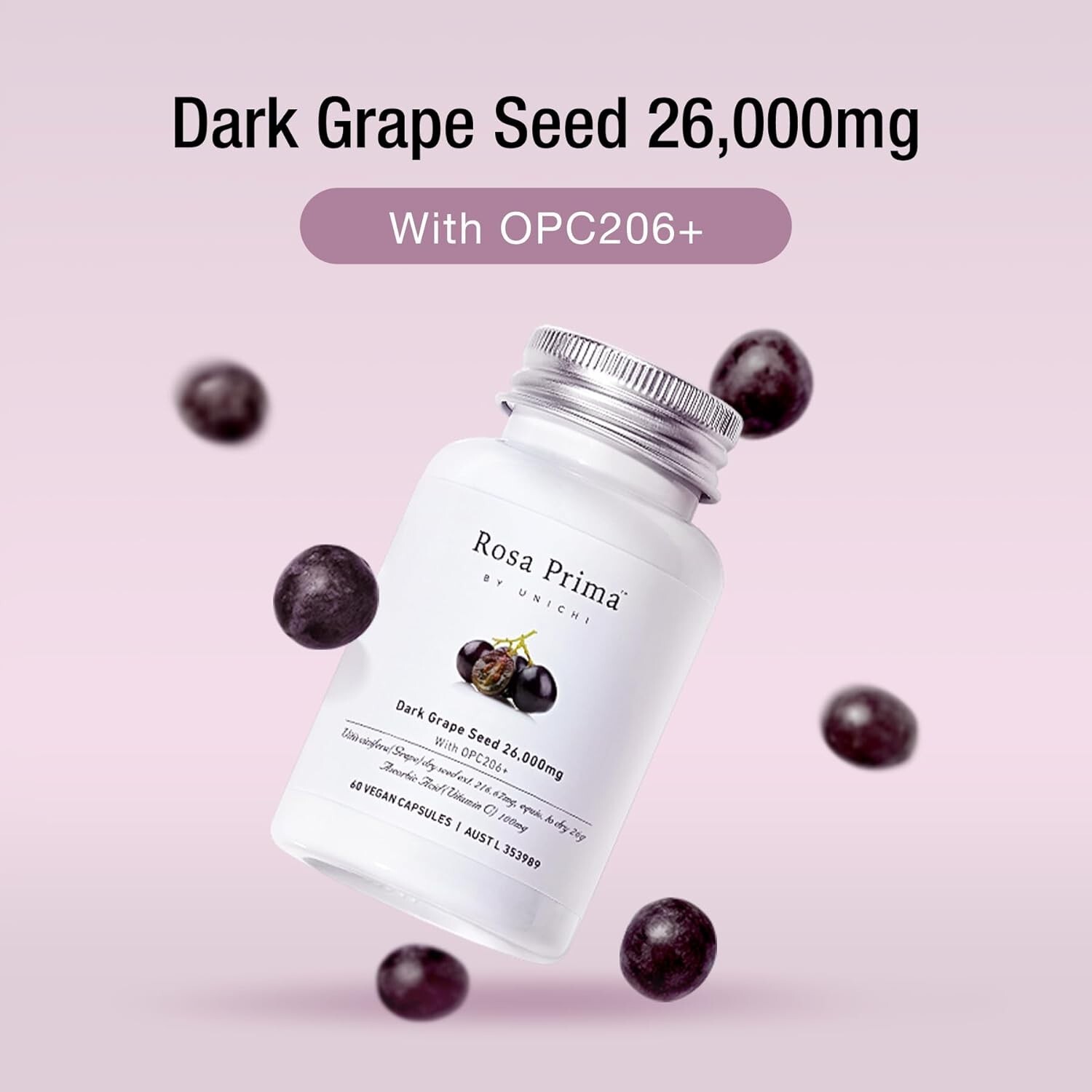 Unichi Rosa Prima Dark Grape Seed Antioxidant Supplement for Skin Care ...