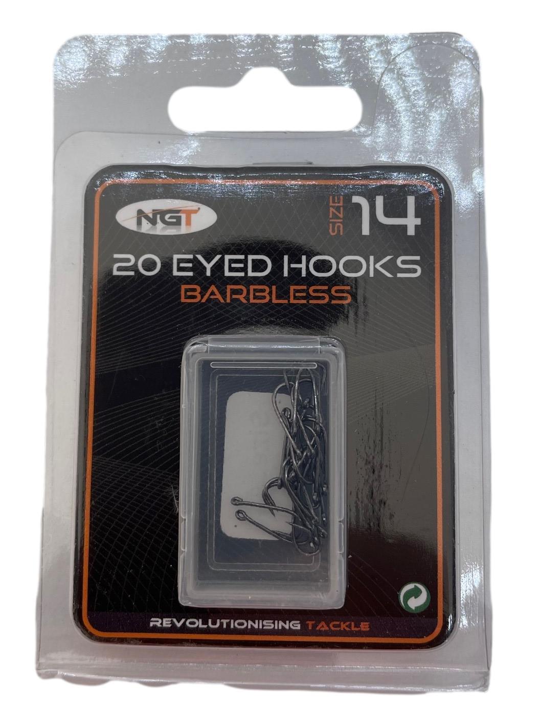 NGT Eyed Barbless Fishing Hooks - General Fishing -Various Size- 20 ...
