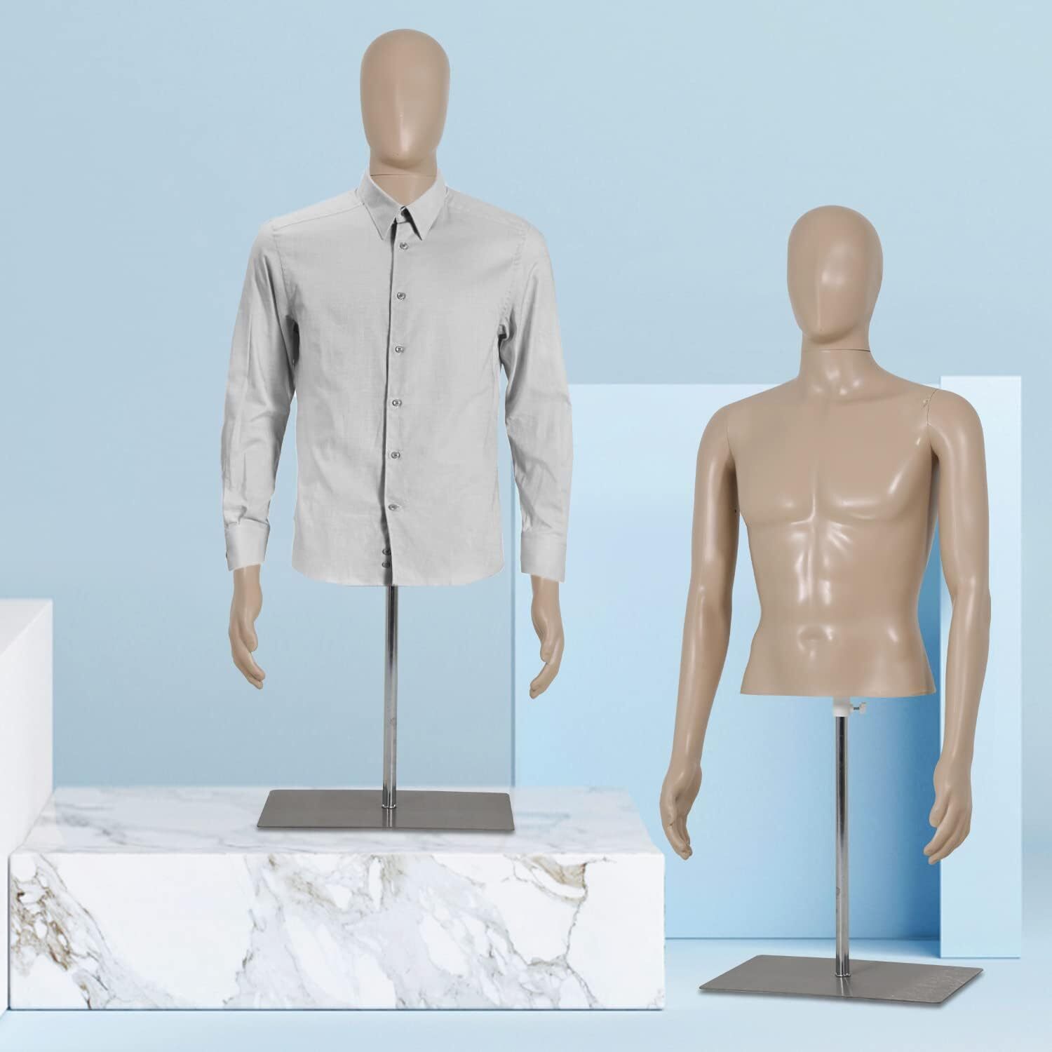 Male Mannequin Realistic Torso Half Body Head Turn Dress Form Display w ...