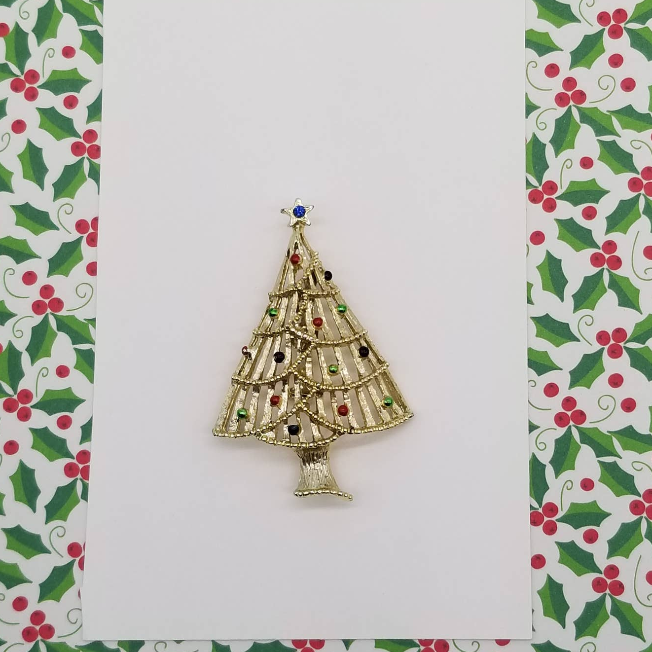 Vintage GERRYS Christmas Treet Brooch Goldtone Star Gold Pin Xmas bulbs ...