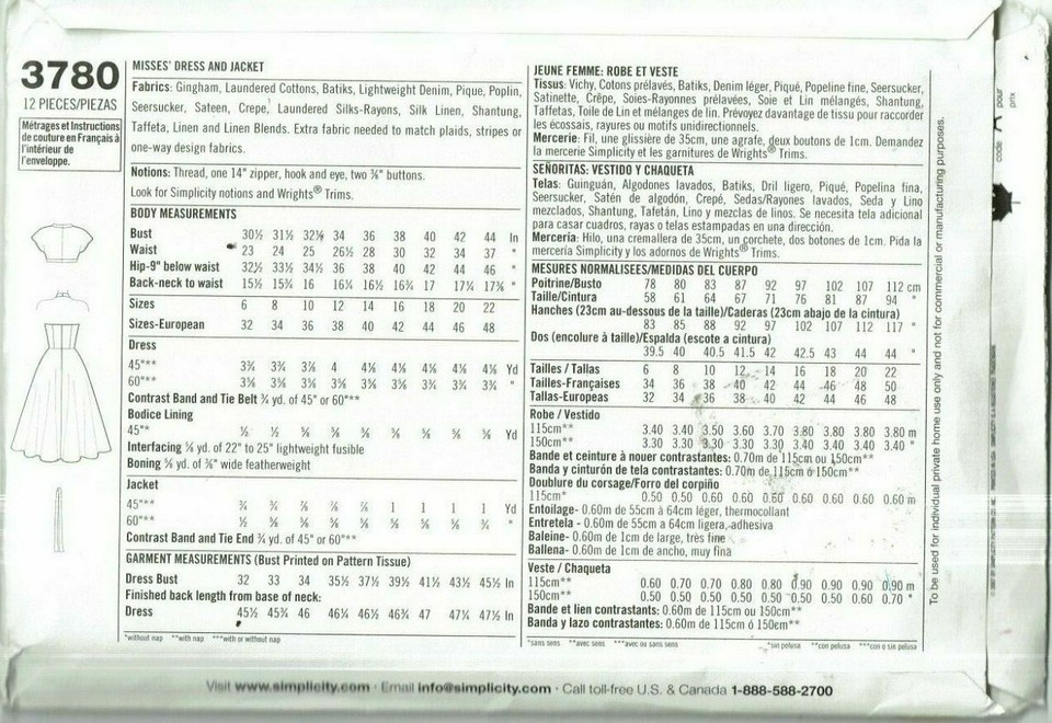 Simplicity #3780 RETRO 50's Dress and Jacket Pattern Sz 6-14 Uc | eBay