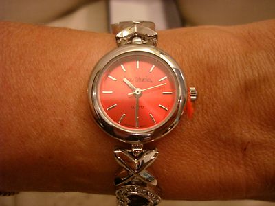 NEW WOMENS BAY STUDIO WATCH SILVER TONE RHINESTONES HEART BRACELET HUGS ...