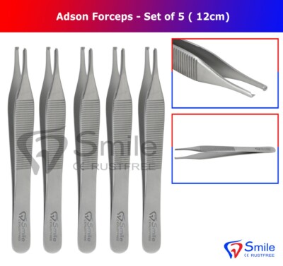 5 PCS Adson Kocher Tweezer Forceps Surgical Cotton Dressing Pliers ...