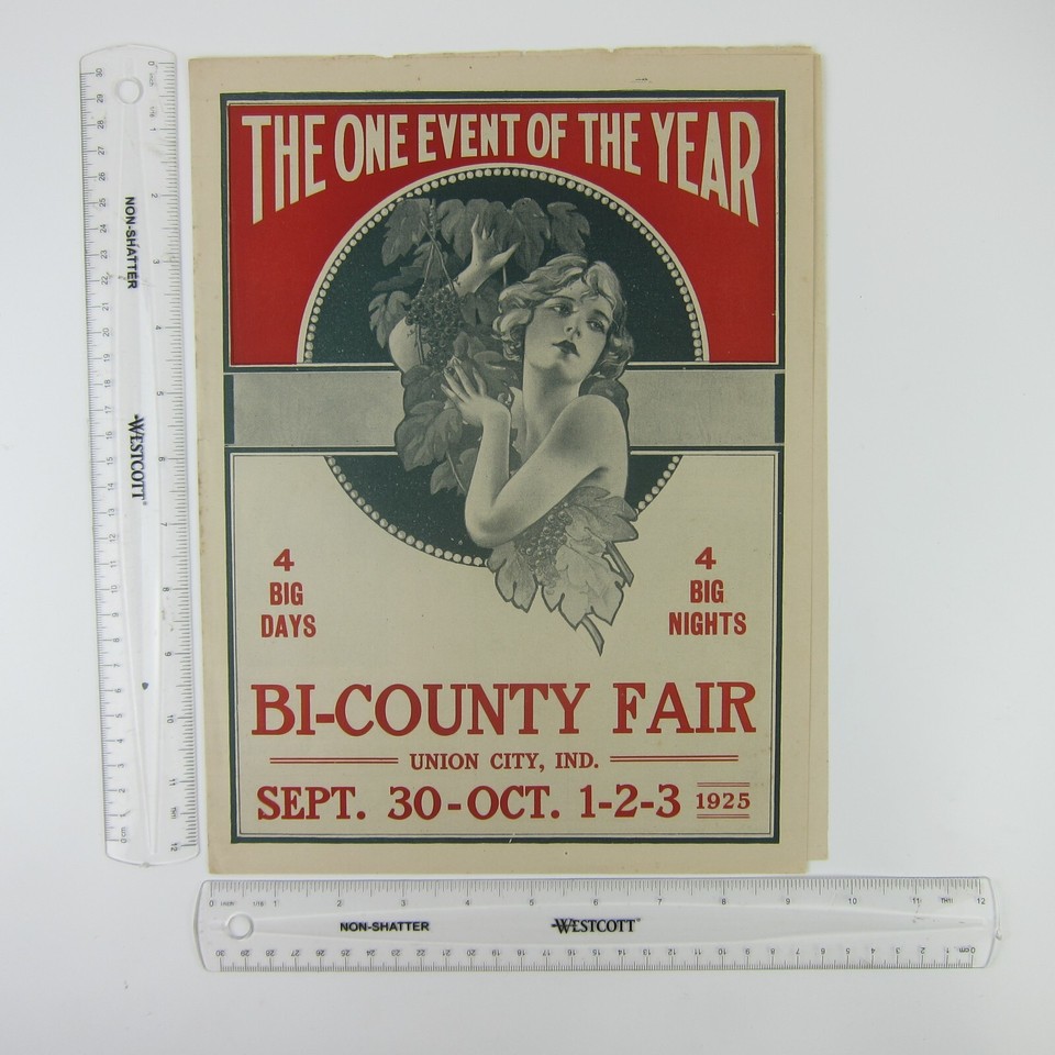 Union City Indiana Bi-County Fair Poster Art Deco Bifold Flyer Antique ...