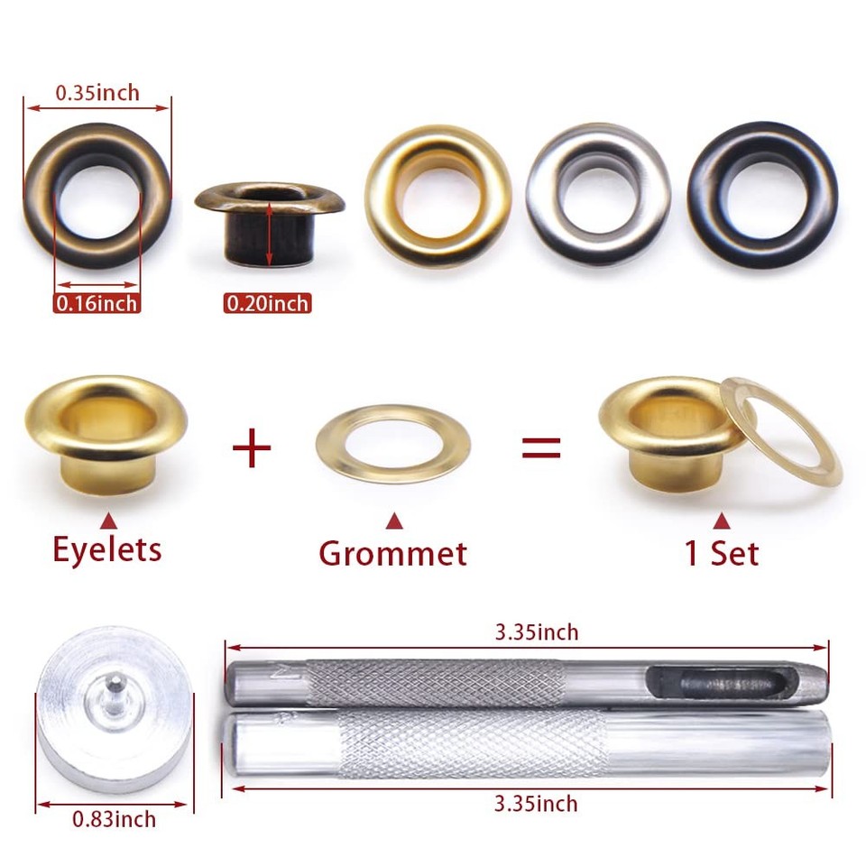 Grommet Kit 800 Sets Gronmets Eyelets with 3 Pieces Install Tool Kit, 4 ...