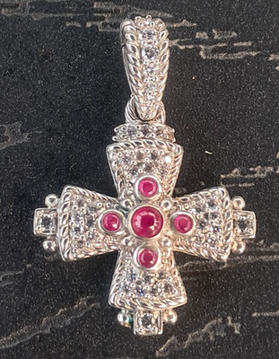 Judith Ripka Sterling Silver Ruby & Cubic Zirconia Maltese Cross ...
