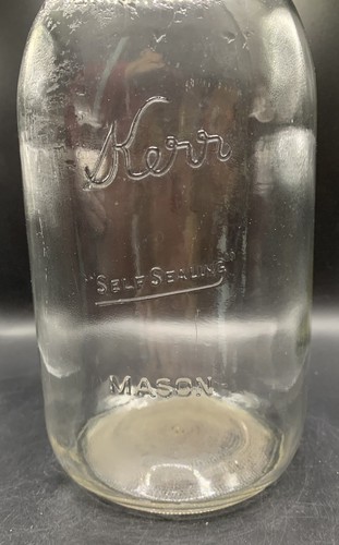 VTG KERR 1/2 Gallon 64oz Clear Glass MASON Self Sealing Canning Jar w ...
