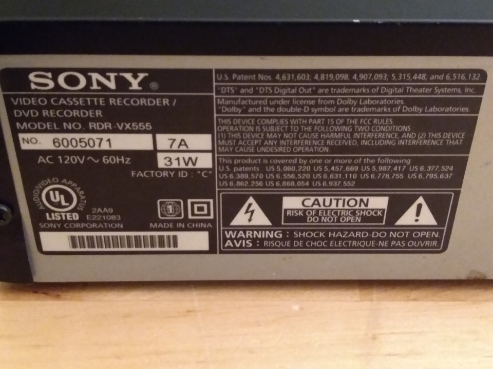 SONY RDR-VX555 VHS VCR Recorder/DVD Recorder Player TESTED WORKS! NO ...