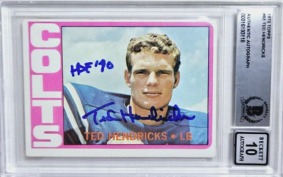 1972 Topps #93 Ted Hendricks Signed Rookie Card Autograph W/HOF RC BAS ...