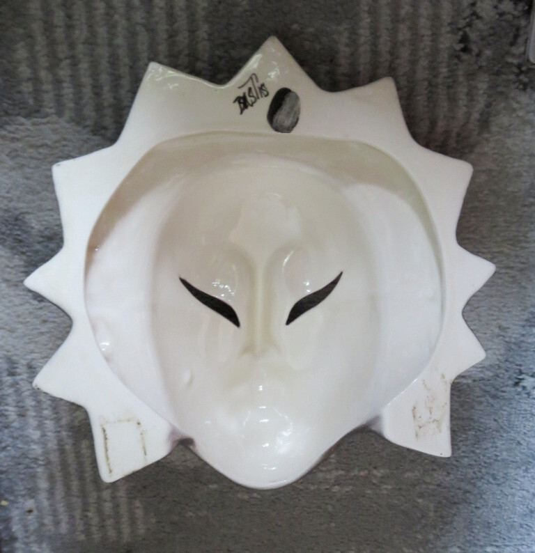 Ceramic Clay Face Wall Mask, Bai Dotta Hand Painted, Unique, Black Sun ...