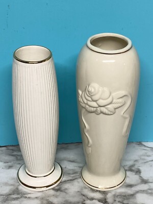 LENOX Rose Bud Vase Porcelain w/24K Gold Trim & GERMANY Ribbed Vase | eBay