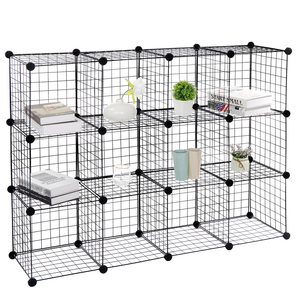Wire Cube Storage 12-Cube Storage Organizer Bins Wire Shelving Modular ...