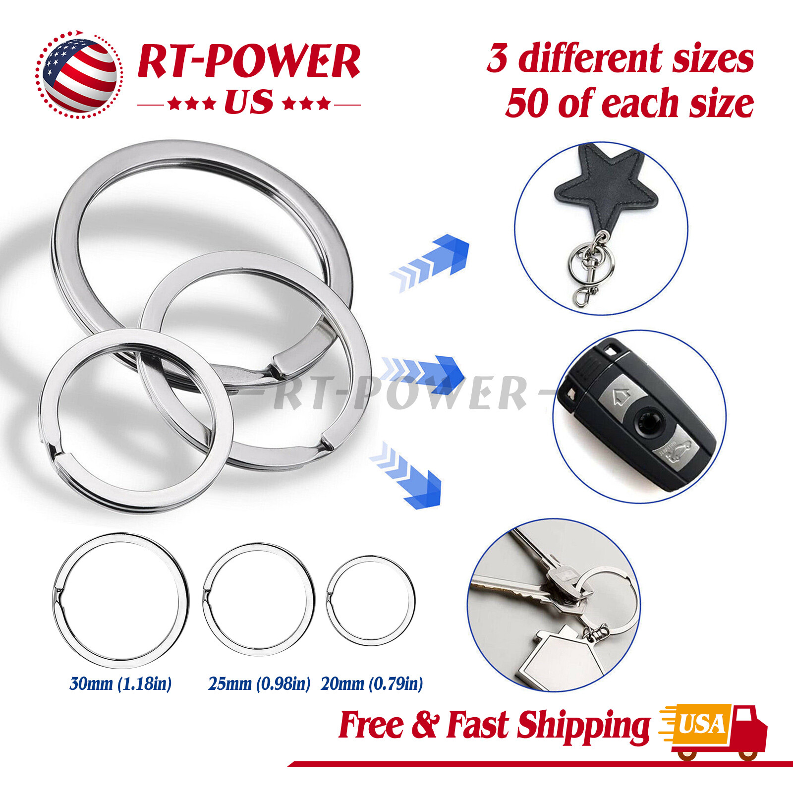 20/25/30mm Rustproof Split Ring Keychain Stainless Steel 50pcs Round ...