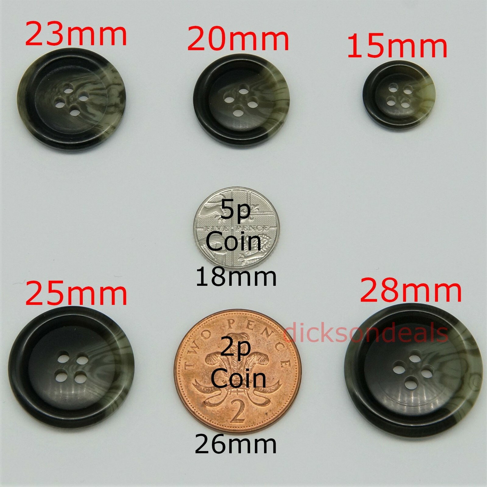 6 Coat Jacket Buttons Variegated Grey Olive Tan or Fawn 15mm 20mm 25mm ...