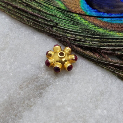 18k Solid Yellow Gold Ruby Gemstone Wheel Spacer Bead Finding For ...