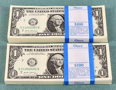 FULL STRAP SERIES 2017A 100x$1 ONE DOLLAR "G" CHICAGO CONSECUTIVE UNC ...