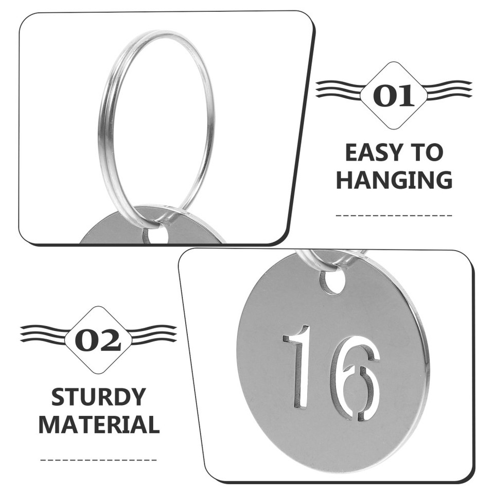 20 Pcs Number Plate Stainless Steel Key Tags Numbered Metal Ring Label ...