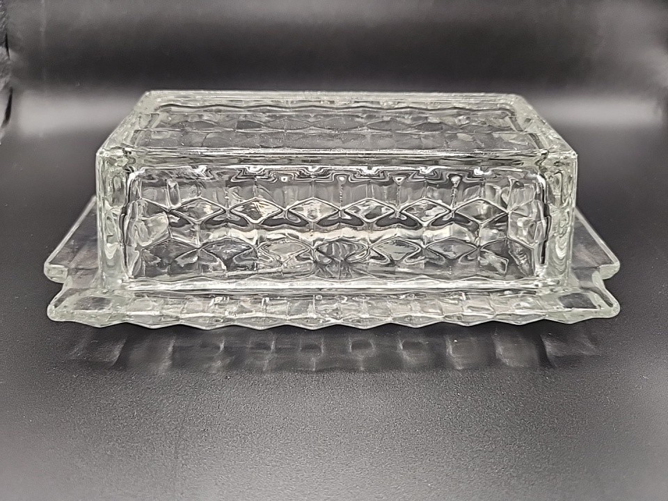Indiana Glass Whitehall Colony Cubist Clear Glass Covered Butter Dish ...