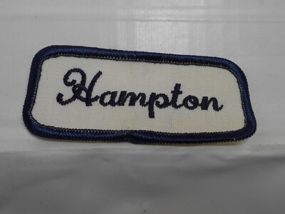 HAMPTON USED EMBROIDERED SEW ON NAME PATCH TAG DARK BLUE ON WHITE | eBay
