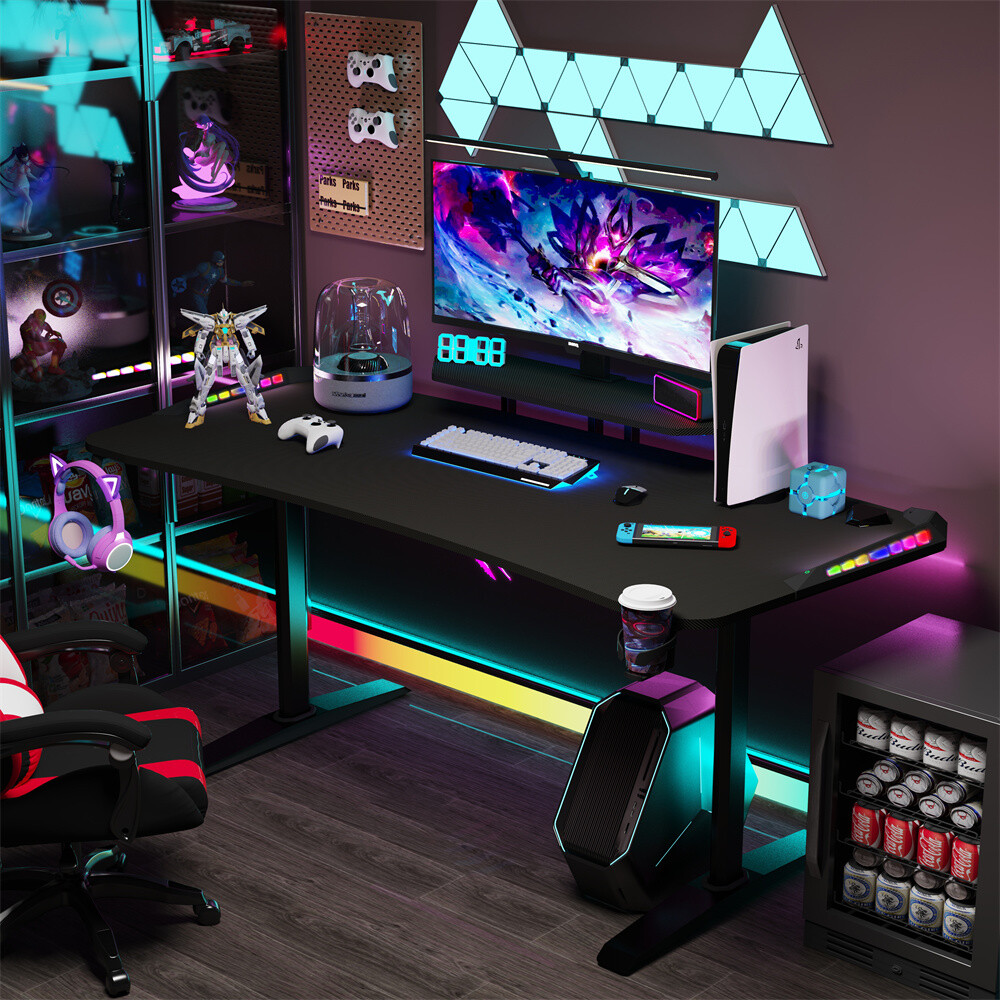 Extra Large Gaming Desk PC Computer Table Workstation RGB w/ Monitor ...