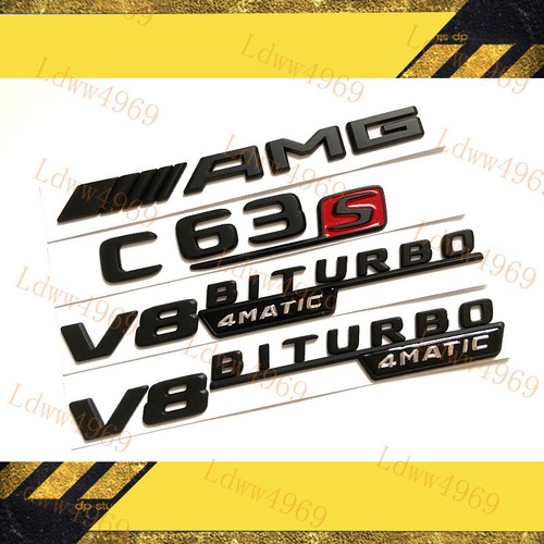 C-CLASS MATTE BLACK AMG C63 S V8 BITURBO/4MATIC TRUNK BADGES EMBLEMS ...