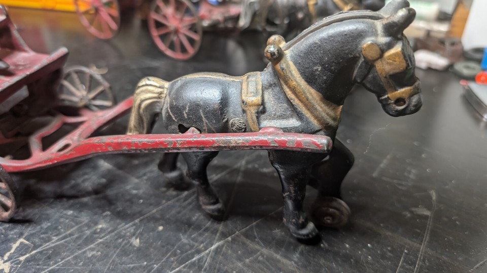 Antique KENTON CAST IRON HORSE Drawn STAKE WAGON | eBay