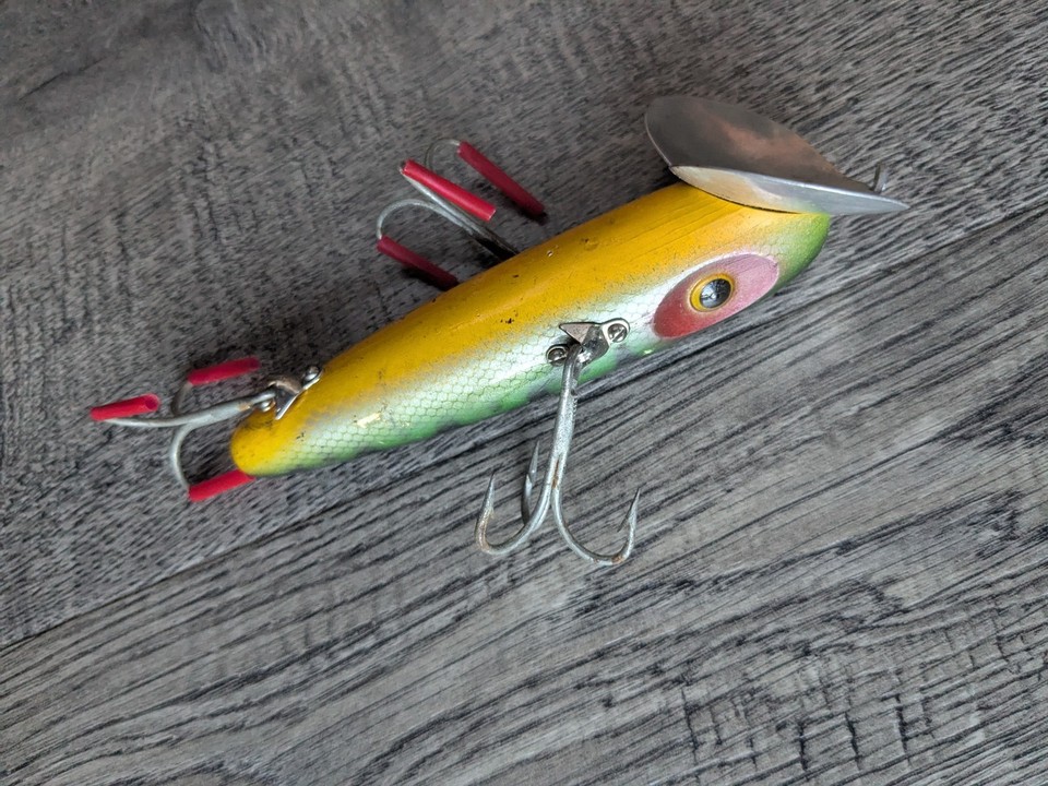 Vintage Fred Arbogast Musky Jitterbug 3 Treble Hooks Fishing Lure 4-1/2 ...