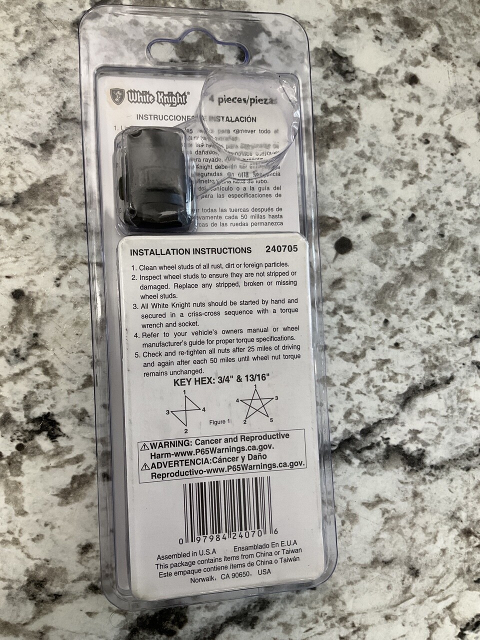 White Knight 240705 Wheel Lock Set 12mm-1.50 Acorn, 3/4" & 13/16" Hex ...