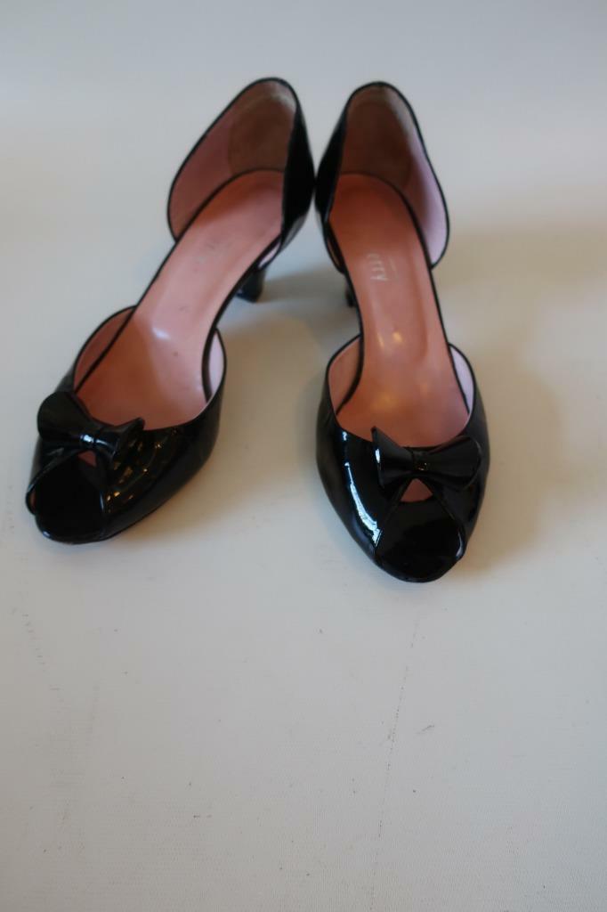 WOMENS MICHEL PERRY BLACK PATENT LEATHER PEEP TOE SAN… - Gem