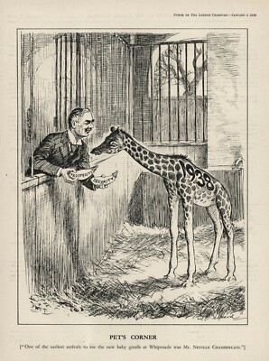 RARE 1938 POLITICAL Cartoon: PM CHAMBERLAIN - Whipsnade Giraffe ...